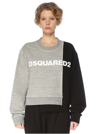 Dsquared2 Kadın Bi Chrome Gri Siyah Bisiklet Yaka Sweatshirt XS EU
