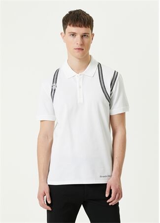 Alexander McQueen Erkek Beyaz Polo Yaka Fermuar Baskılı T-shirt S EU
