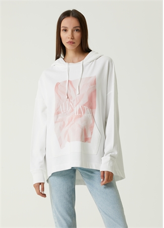 Allsaints Kadın Beyaz Kapüşonlu Logo Baskılı Sweatshirt XS EU Allsaints Kadın Beyaz Kapüşonlu Logo Baskılı Sweatshirt XS EU