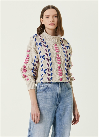 Etoile Isabel Marant Kadın Ekru Dik Yaka Nakışlı Kazak Bej 36 FR