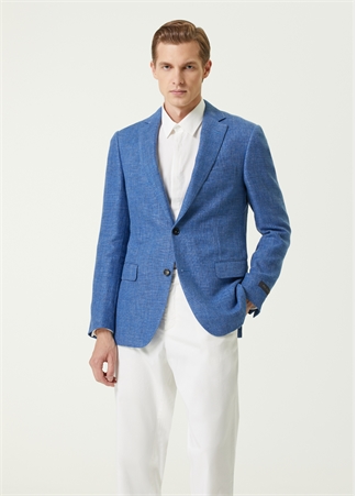 Pal Zileri Erkek Mavi Kelebek Yaka Keten Ceket 48 IT Pal Zileri Erkek Mavi Kelebek Yaka Keten Ceket 48 IT