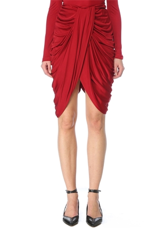 Isabel Marant Kadın Kırmızı Asimetrik Kesim Drapeli Midi Etek 36 FR