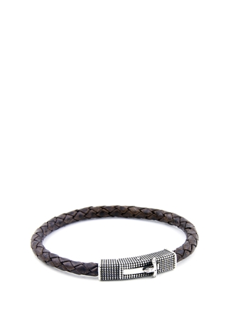 Kayra Khan Erkek Square Bubble Kahverengi Gümüş Rengi Bileklik L