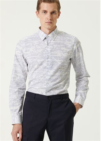 Palzileri Lab Erkek Mavi Yazı Desenli Gömlek 42 IT