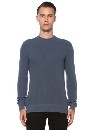 Zegna Erkek Mavi Örgü Dokulu Yün Kazak 54 IT