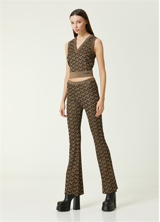 Versace Kadın La Greca Siyah Gold Bol Paça Pantolon 42 IT