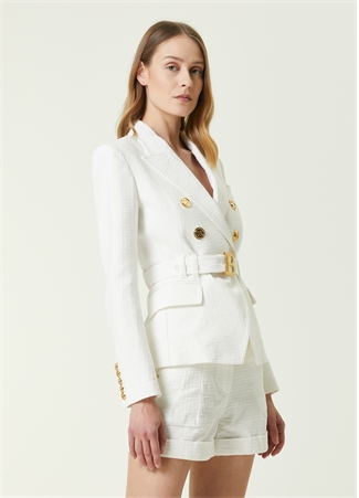 Balmain Kadın Beyaz Logo Motifli Kemerli Jean Ceket 36 FR Balmain Kadın Beyaz Logo Motifli Kemerli Jean Ceket 36 FR