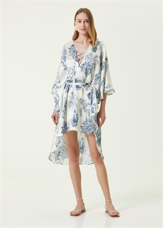 Elena Makri Kadın Mavi Desenli İpek Saten Kaftan EU Elena Makri Kadın Mavi Desenli İpek Saten Kaftan EU