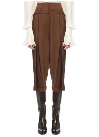Balmain Kadın Kahverengi Yüksek Bel Pilili Pantolon 36 FR