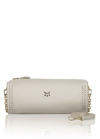 Qimu Kadın Patti Ekru Deri Omuz Çantası Bej EU