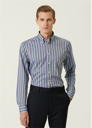 Etro Erkek Mavi Çizgi Desenli Gömlek 42 IT