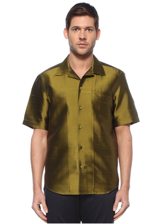 Pal Zileri Erkek Yeşil Kamp Yaka İpek Kısa Kollu Gömlek 40 IT Pal Zileri Erkek Yeşil Kamp Yaka İpek Kısa Kollu Gömlek 40 IT