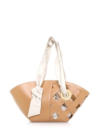 Cafune Kadın Arch Kamel Örgü Panelli Deri El Çantası Bej EU