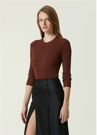 Anna October Kadın Kahverengi Sırt Dekolteli Uzun Kol Body S EU