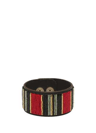 Beadberry Kadın Kırmızı Siyah Boncuklu Deri Bileklik S/M EU Beadberry Kadın Kırmızı Siyah Boncuklu Deri Bileklik S/M EU