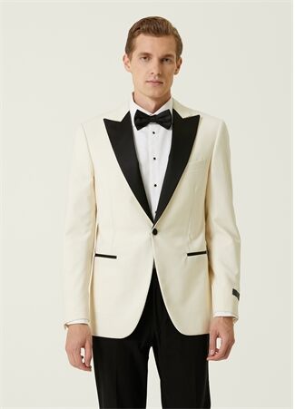 Pal Zileri Erkek Beyaz Siyah Saten Garnili Kırlangıç Yaka Yün Ceket 48 IT Pal Zileri Erkek Beyaz Siyah Saten Garnili Kırlangıç Yaka Yün Ceket 48 IT