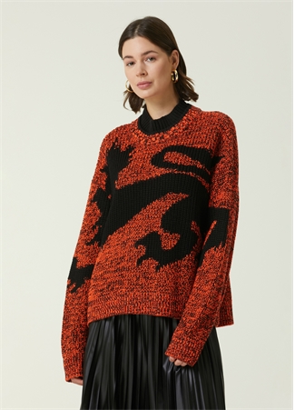 Philosophy di Lorenzo Serafini Kadın Kırmızı Dik Yaka Jakarlı Yün Kazak 40 IT