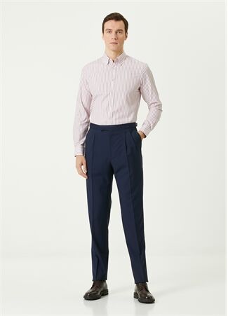 Boateng Erkek Lacivert Çift Pilili Yün Pantolon 46 IT