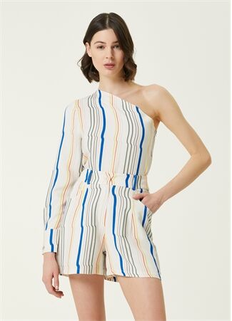 Les Benjamins Kadın Tek Kol Çizgili Bluz Gri L Eu