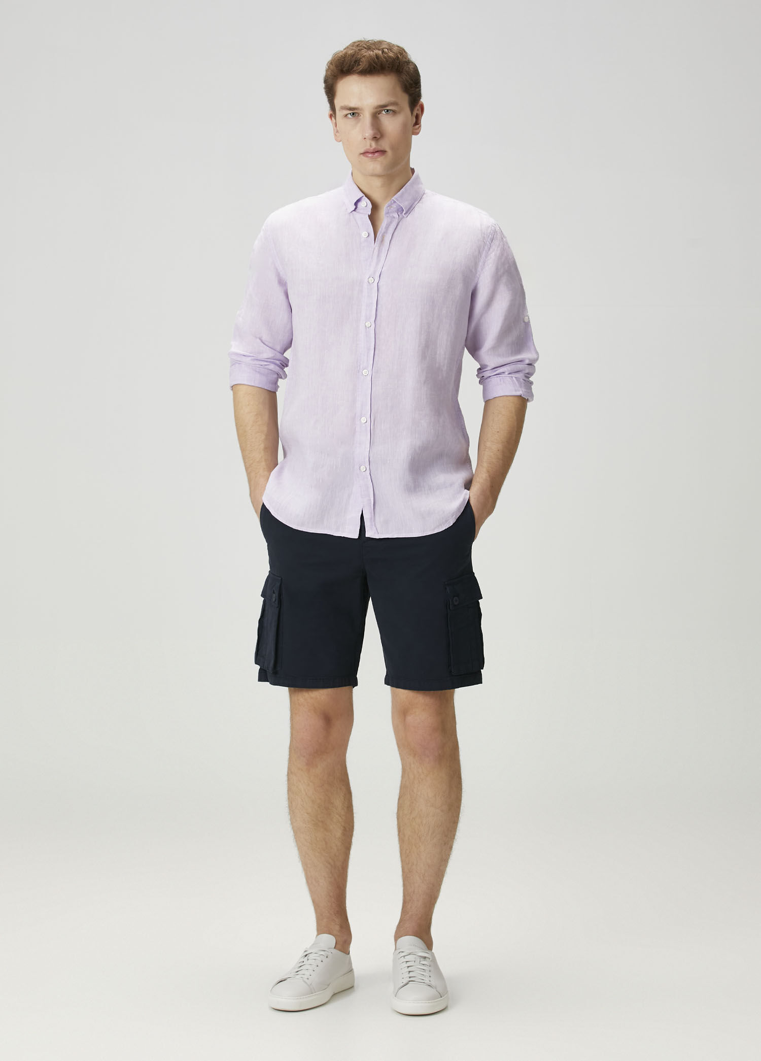 Fiji - Navy blue linen cargo bermuda