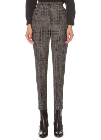 Dolce&Gabbana Kadın Kahverengi Yüksek Bel Ekoseli Pantolon 42 IT