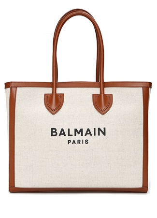 Balmain Kadın Taba Beyaz Logo Baskılı Omuz Çantası Kahverengi EU Balmain Kadın Taba Beyaz Logo Baskılı Omuz Çantası Kahverengi EU