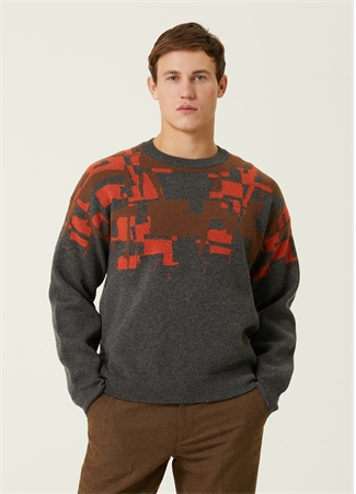 Z Zegna Erkek Use The Existing Gri Desenli Yün Kazak L IT