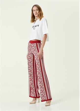 Balmain Kadın Kırmızı Beyaz Logolu Bol Paça Pantolon 36 FR Balmain Kadın Kırmızı Beyaz Logolu Bol Paça Pantolon 36 FR