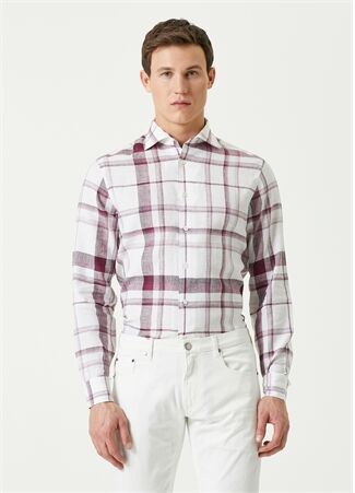 Pal Zileri Erkek Bordo Kareli Keten Gömlek 40 IT