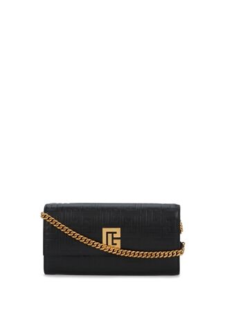 Balmain Kadın Siyah Logo Dokulu Deri Çanta EU