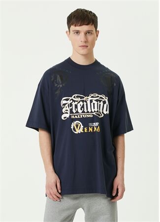 VETEMENTS Erkek Lacivert Slogan Baskılı T-shirt L EU