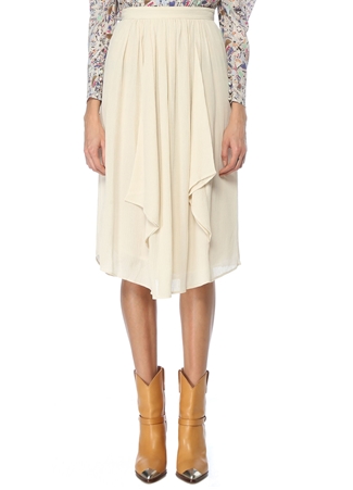 Isabel Marant Kadın Ekru Yüksek Bel Drapeli Midi Etek Bej FR