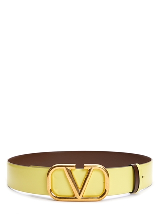 Valentino Garavani Kadın Sarı Logo Tokalı Deri Kemer 80 Eu