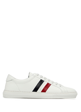 Moncler Erkek Beyaz Logo Şerit Detaylı Deri Sneaker Kırmızı 40 IT