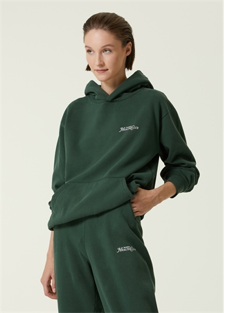 Sporty & Rich Kadın Yeşil Kapüşonlu Slogan Detaylı Sweatshirt XS EU