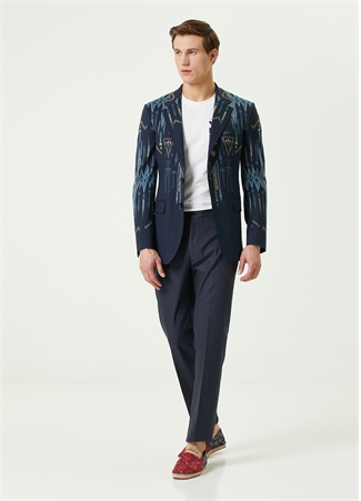 Etro Erkek Lacivert Desenli Dar Paça Pantolon 52 IT Etro Erkek Lacivert Desenli Dar Paça Pantolon 52 IT