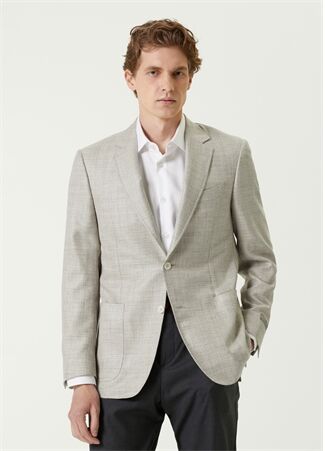 Canali Erkek Bej Kelebek Yaka Yün Ceket 48 IT