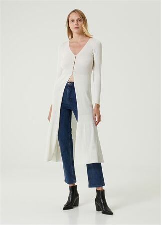 Sandro Kadın Ekru V Yaka Uzun Hırka Bej 0 US