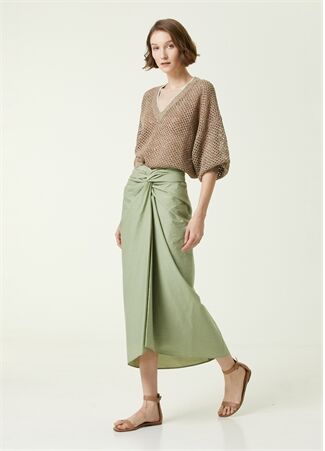 Brunello Cucinelli Kadın Yeşil Düğüm Detaylı Midi Etek 42 IT