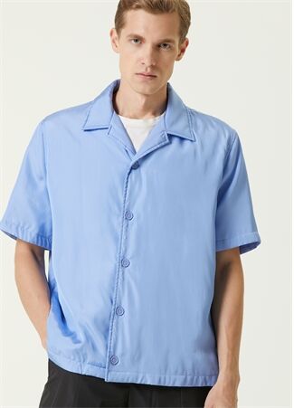 Bottega Veneta Erkek Mavi Baskı Detaylı Dış Gömlek Mor 50 IT