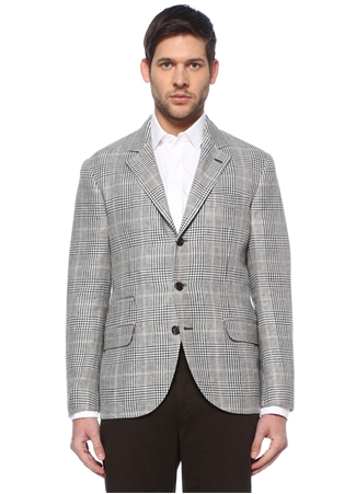 Brunello Cucinelli Erkek Gri Kelebek Yaka Ekose Desenli Keten Ceket 52 IT Brunello Cucinelli Erkek Gri Kelebek Yaka Ekose Desenli Keten Ceket 52 IT