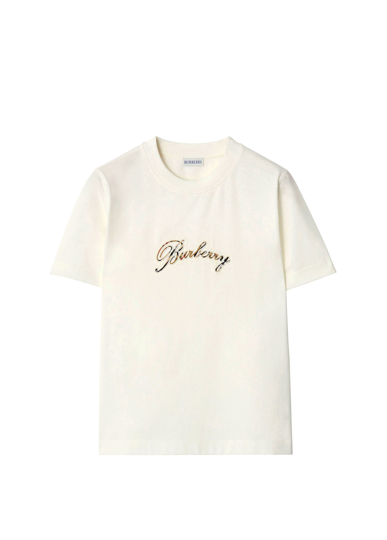 Burberry Beyaz Kadın Check Cursive Logolu Beyaz Kısa Kollu Kadın T ...