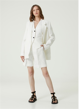 Victoria by Beckham Kadın Beyaz Yüksek Bel Pilili Şort 6 US Victoria by Beckham Kadın Beyaz Yüksek Bel Pilili Şort 6 US