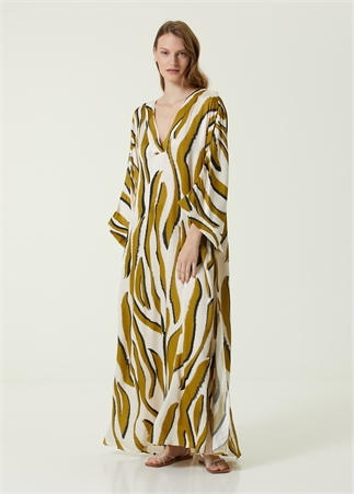 Devotion Kadın Yeşil Ekru Desenli Maxi Kaftan S EU Devotion Kadın Yeşil Ekru Desenli Maxi Kaftan S EU