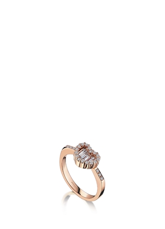 Mevaris Kadın Love Baget Pırlantalı Altın Rengi Yüzük Pembe EU