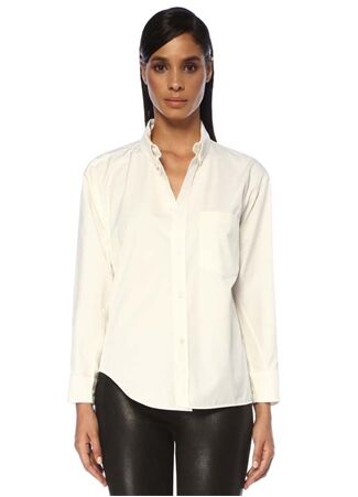 Balenciaga Kadın Beyaz Düğmeli Yaka Cepli Gömlek 42 FR