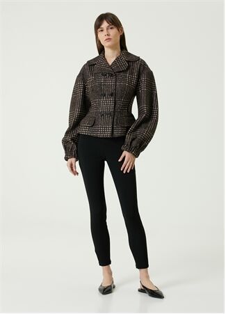 Dolce&Gabbana Kadın Kahverengi Ekoseli Kruvaze Yün Ceket 40 IT