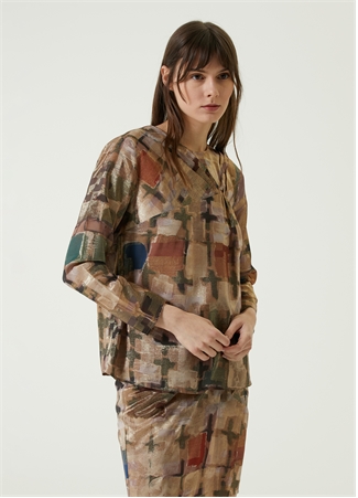 Maksu Kadın Trieste Silver Desenli Pili Detaylı Bluz Gri M EU Maksu Kadın Trieste Silver Desenli Pili Detaylı Bluz Gri M EU