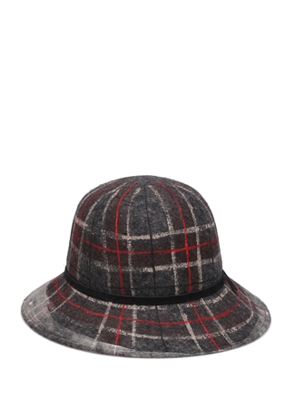 Catarzi Kadın Antrasit Ekose Desenli Yün Şapka Gri 57 EU