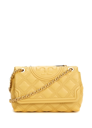 Tory Burch Kadın Bej Kapitoneli Logolu Deri Omuz Çantası EU Tory Burch Kadın Bej Kapitoneli Logolu Deri Omuz Çantası EU